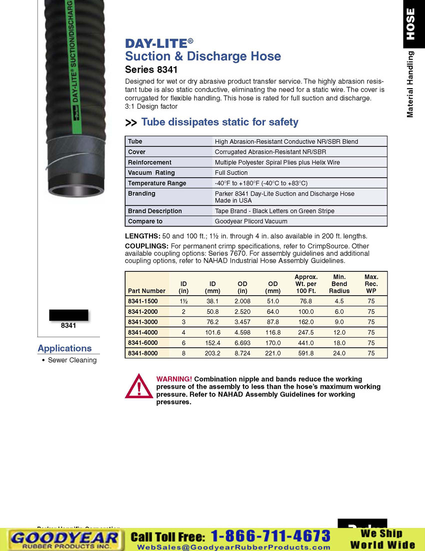 Parker 8341 Day-Lite Suction & Discharge Sewer Cleaning Hose
